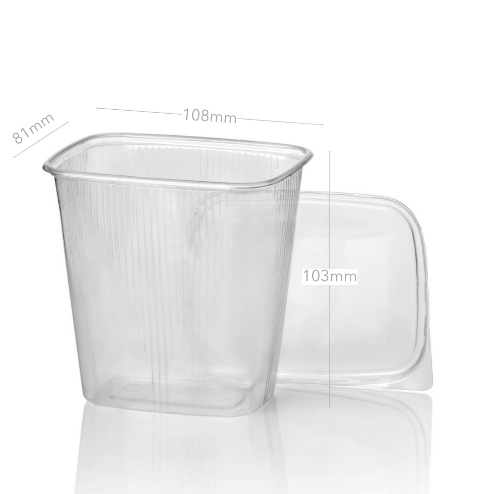 250x Feinkostbecher 500ml, rPP, eckig, inkl. Deckel – Packoa